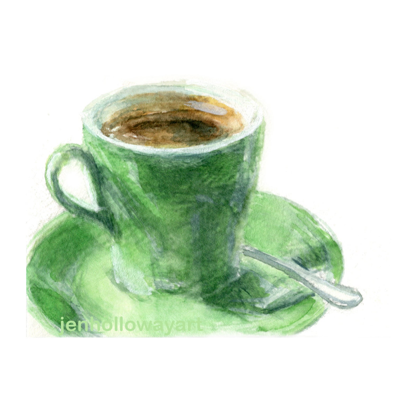 Watercolor Green Cup Coffee Cup Print Green Cup Print Java - Etsy