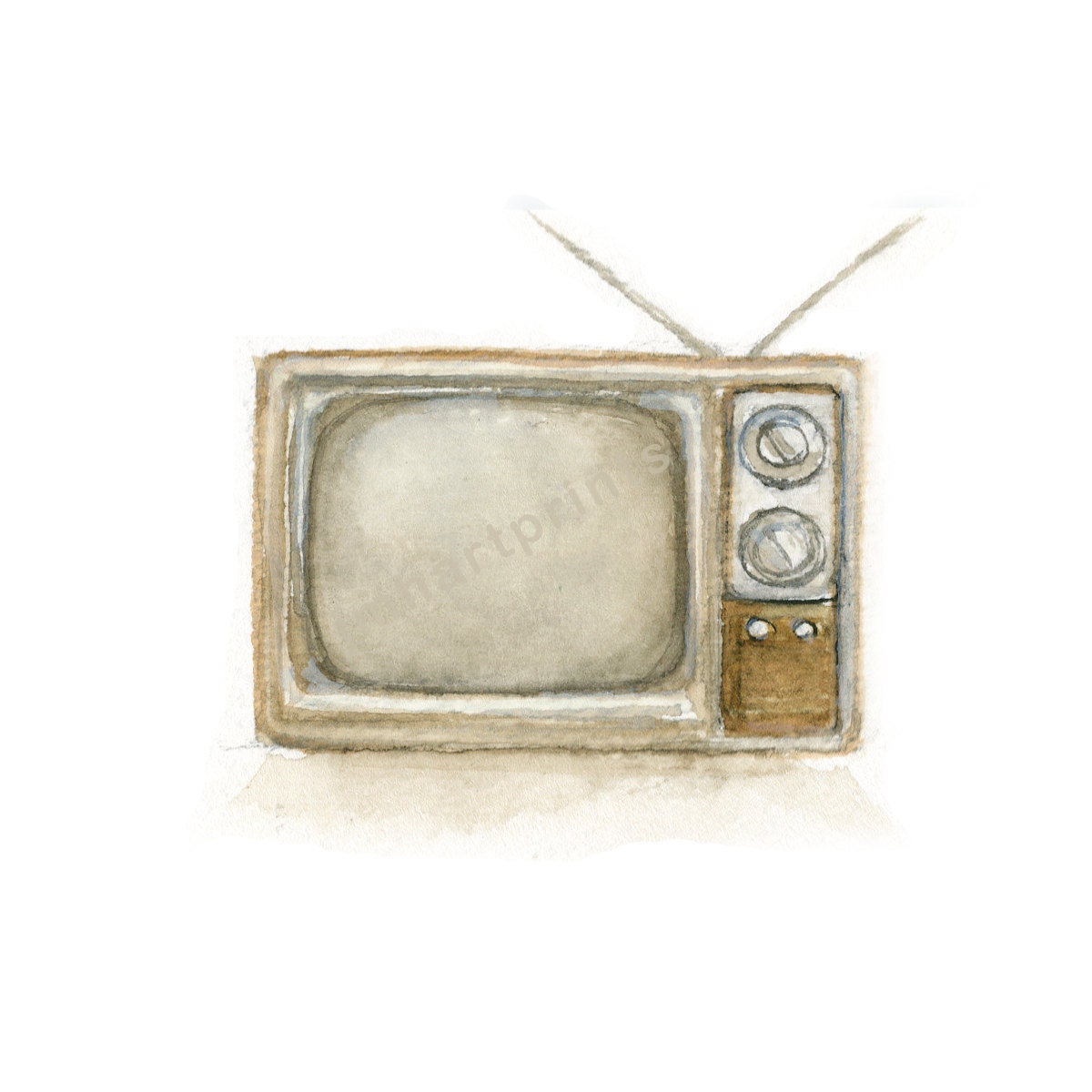 Watercolor TV, Vintage TV Print, Retro TV Painting, Retro Televison ...