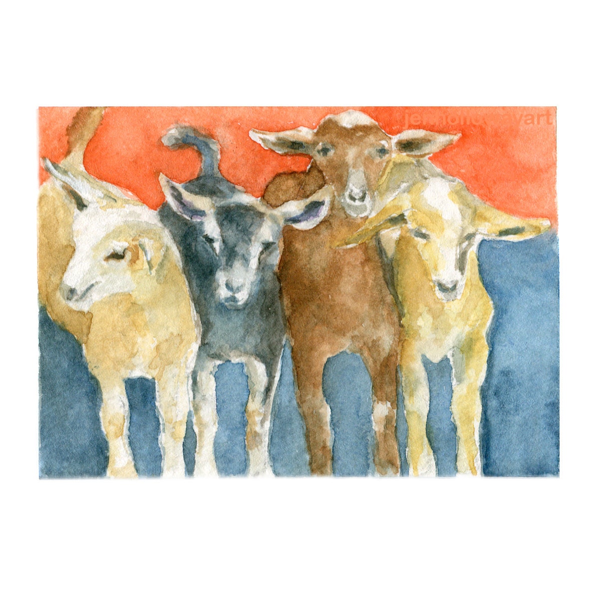 Watercolor Goats, Goats Print, Goat Art, Goat Painting, Goats, Farm ...