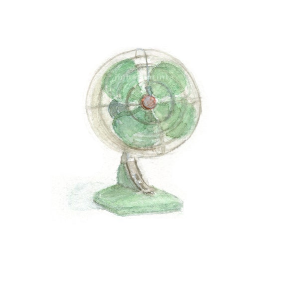 Watercolor Fan Retro Fan Print Green Fan Print - Etsy