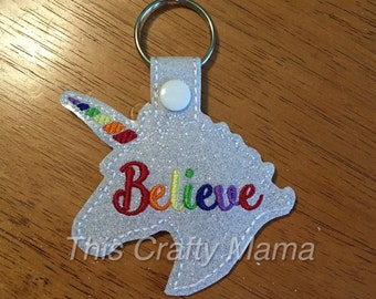 Unicorn Keychain Unicorn Key Fob Unicorn Rainbow and Flower Key Fob ...