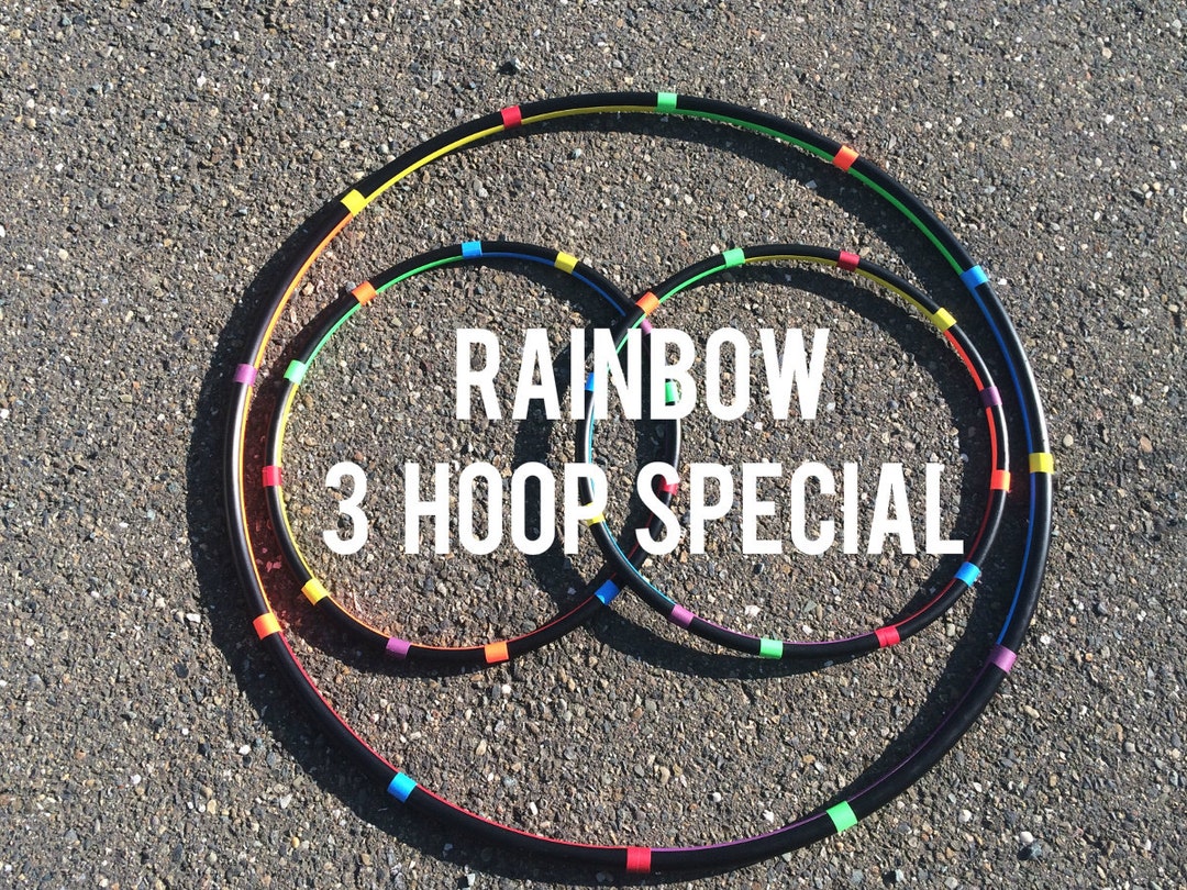 RAINBOW Lot of 3 Hula HOOPS - 1 Collapsible or Push Button Body Hoop ...