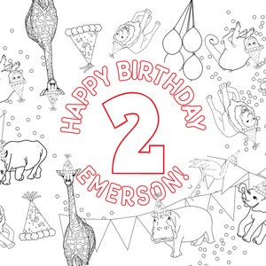 Party Animal Coloring Page Round Table Cover Paper or Runner ...