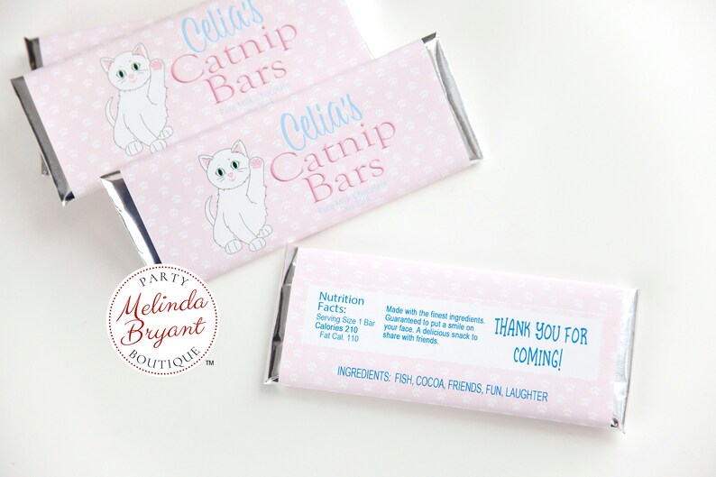 Personalized Kitty Cat Candy Bar Wrappers Printed on Glossy | Etsy