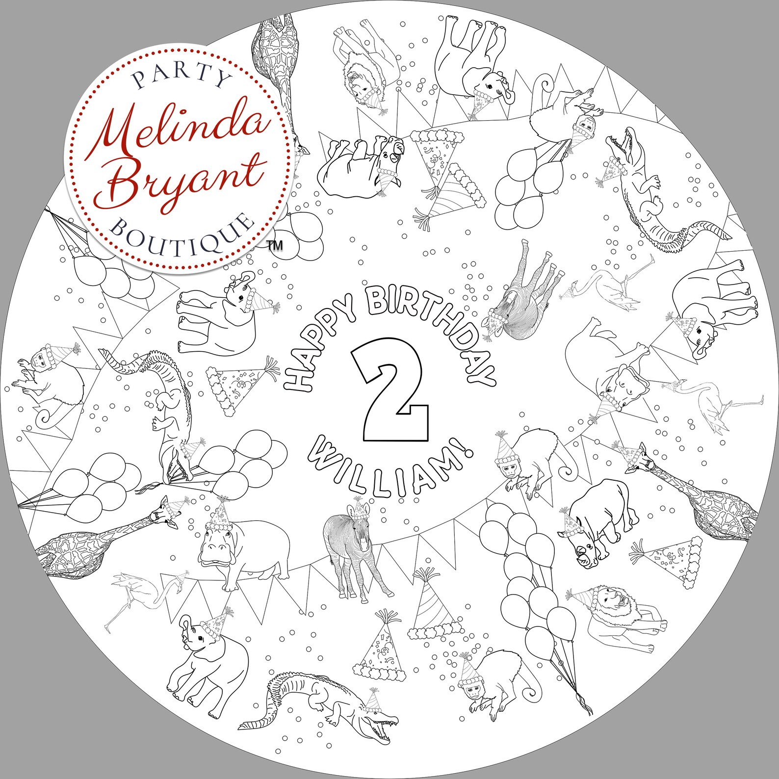 Party Animal Coloring Page Round Table Cover Paper / | Etsy