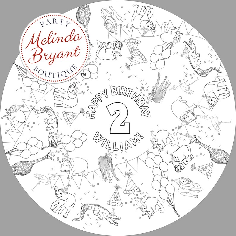 Party Animal Coloring Page Round Table Cover Paper / | Etsy