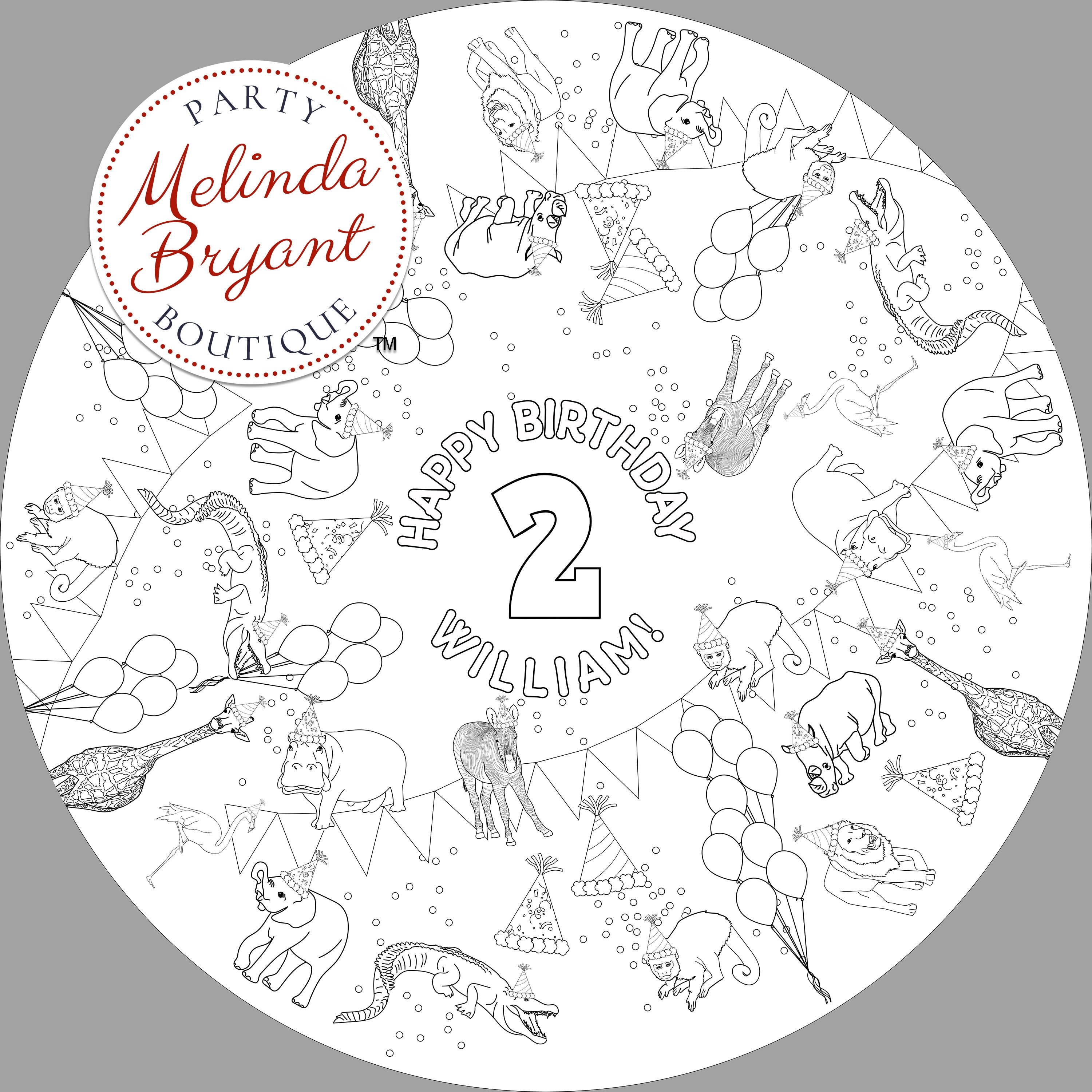 Party Animal Coloring Page Round Table Cover Paper or Runner - Etsy