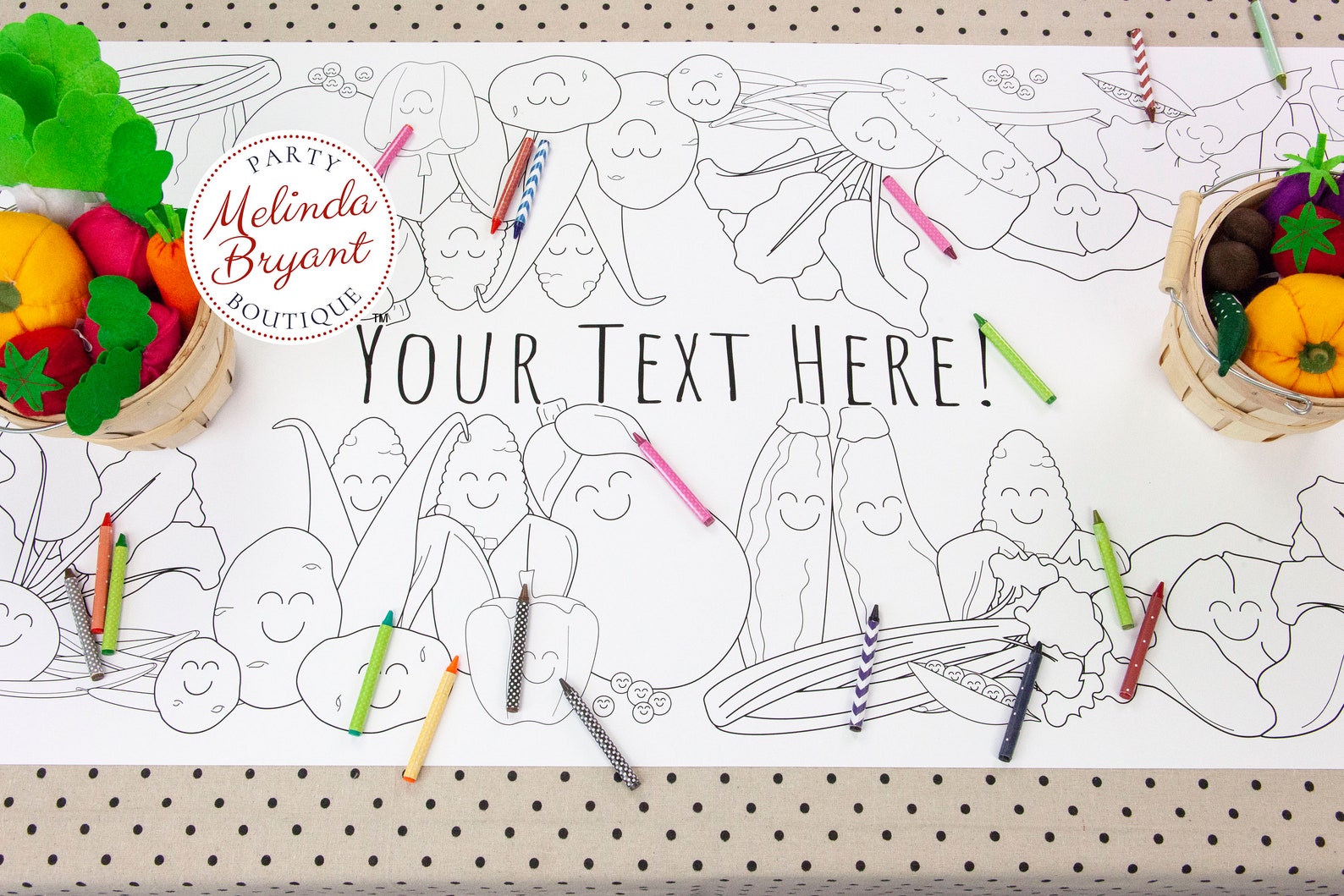 Vegetable Themed Birthday Coloring Page Table Runner for Kids - Etsy