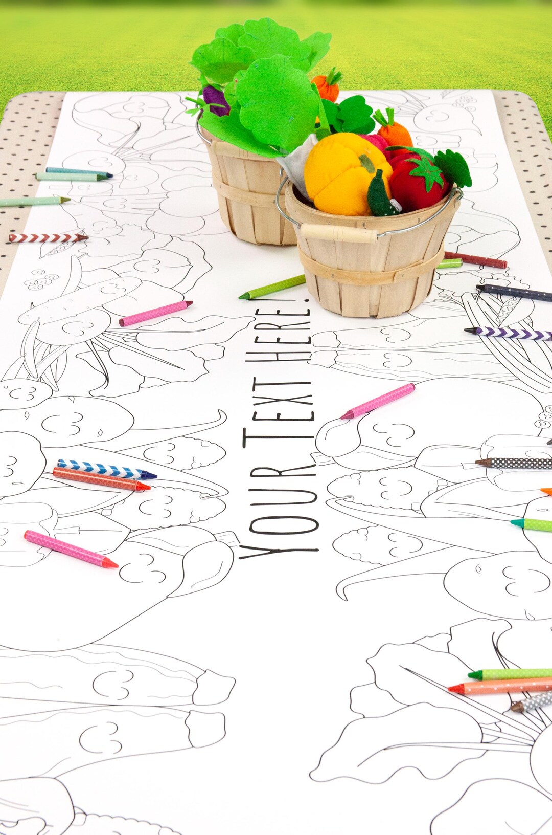 Vegetable Themed Birthday Coloring Page Table Runner for Kids Farmers ...