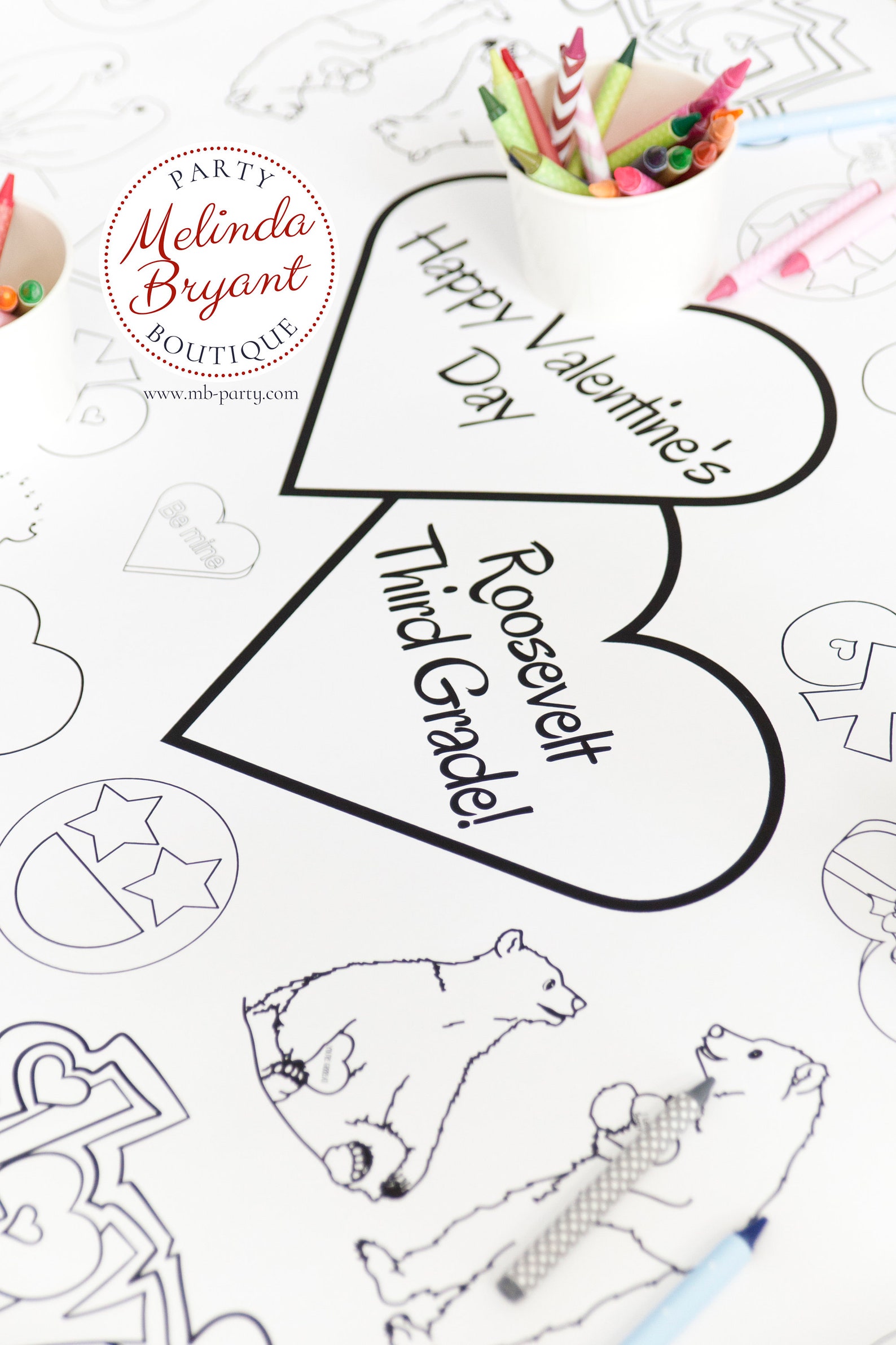 Valentines Day Decor Coloring Page Table Runner Teachers | Etsy