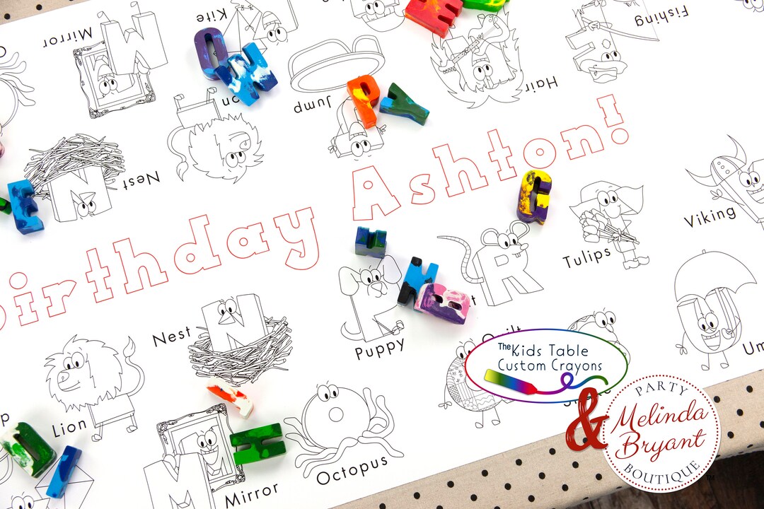 ABC Themed Personalized Alphabet Coloring Table Runner Birthday Party ...