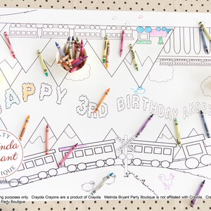 Train Birthday Coloring Page Table Runner First Birthday Decorations ...