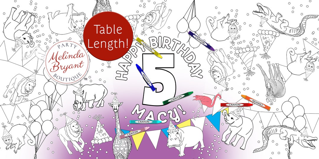 Party Animal Coloring Page Round Table Cover Paper or Runner ...