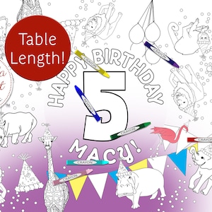 Party Animal Coloring Page Round Table Cover Paper or Runner ...