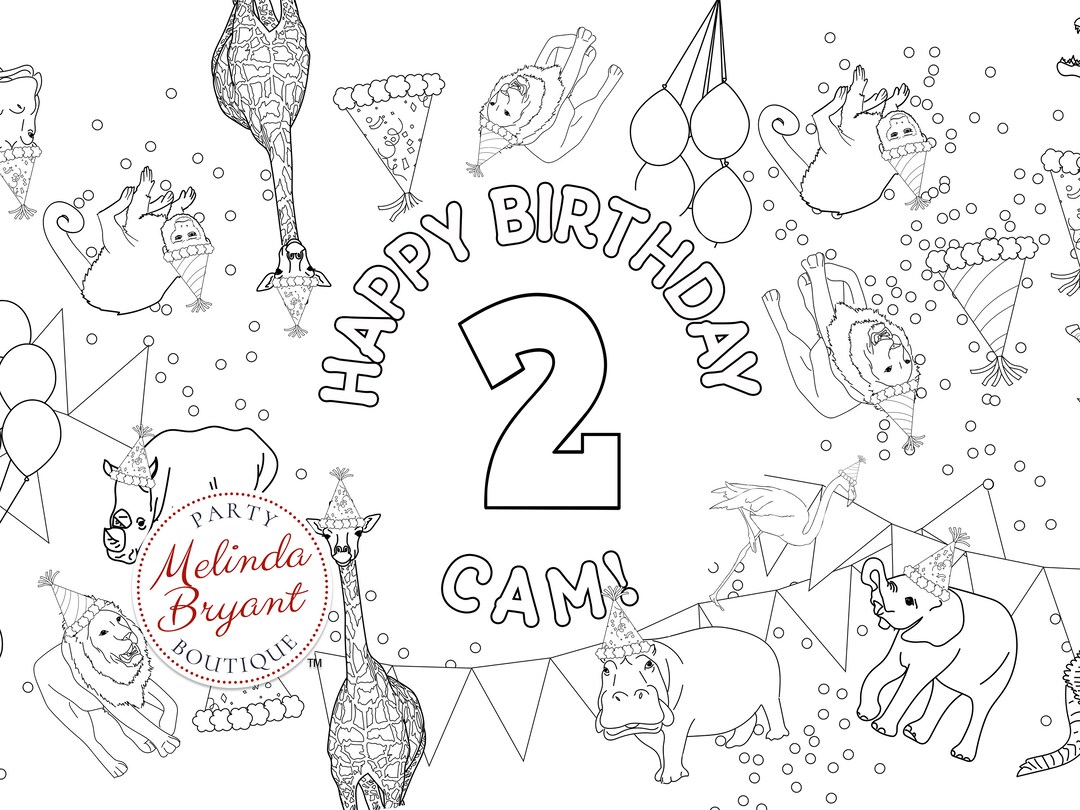 Party Animal Coloring Page Round Table Cover Paper or Runner - Etsy