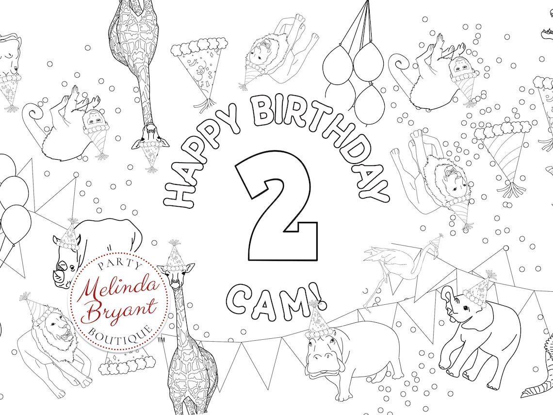 Party Animal Coloring Page Round Table Cover Paper or Runner - Etsy