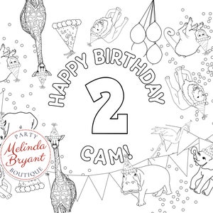 Party Animal Coloring Page Round Table Cover Paper or Runner ...