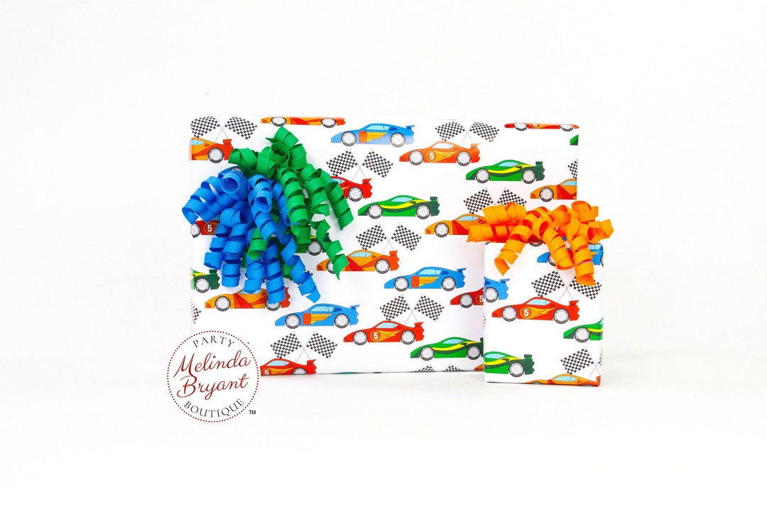 Personalized Race Car Gift Wrap for Children's Birthday or Baby Shower ...