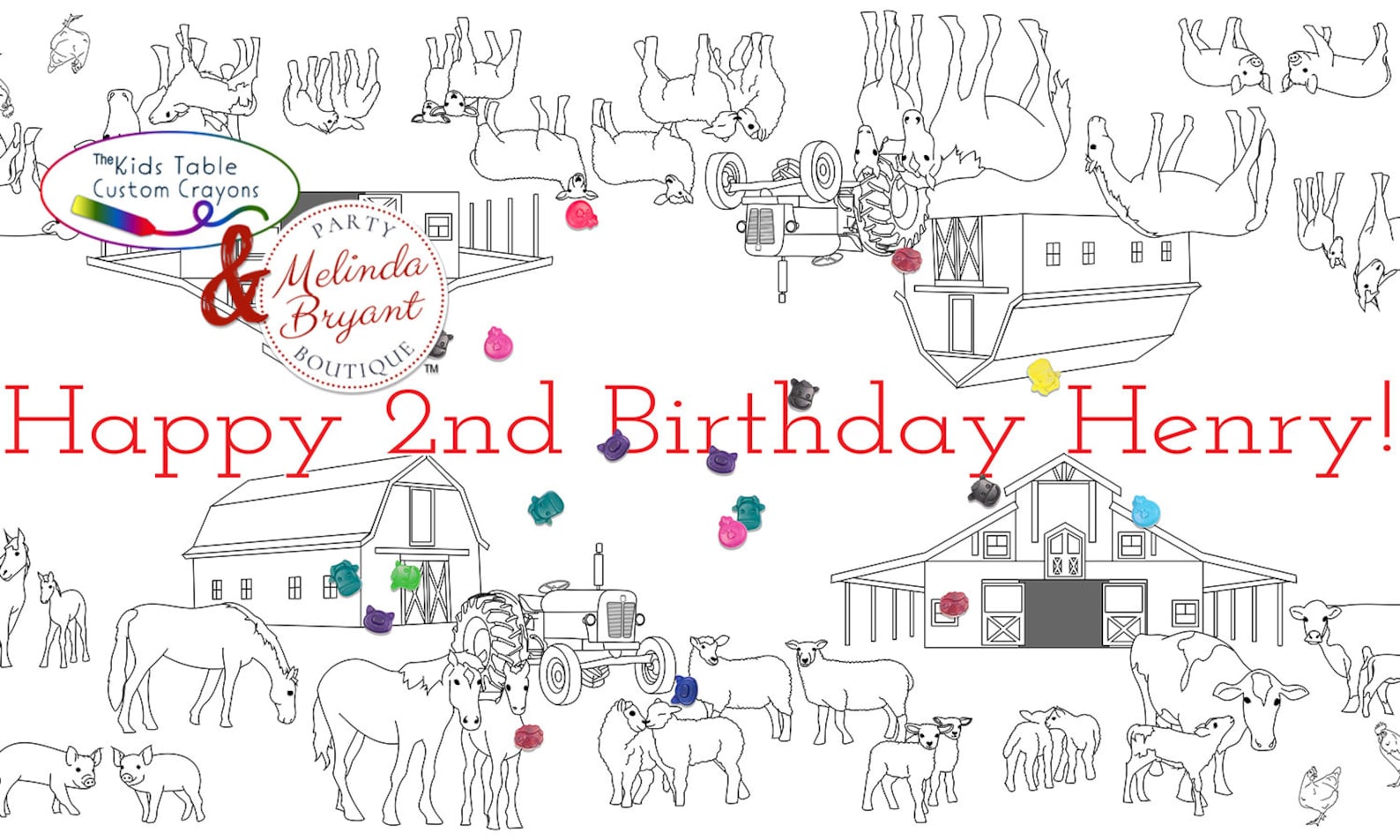 Farm Themed Birthday Party Table Runner Coloring Page Personalized Gift ...