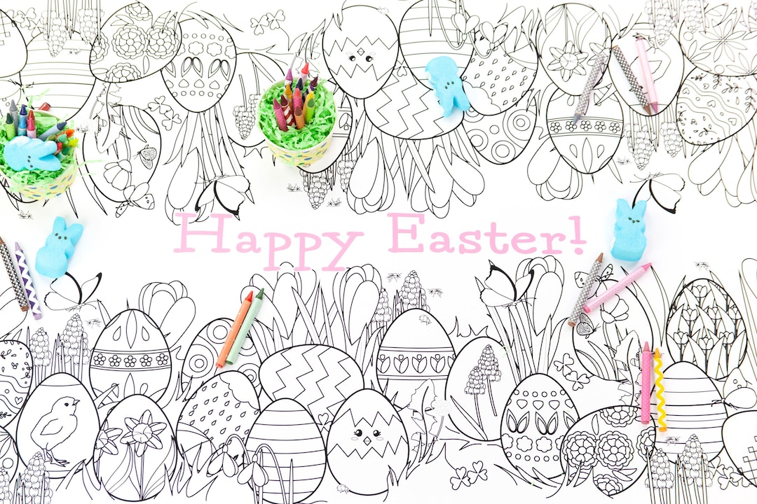Easter Egg Table Runner Coloring Page Personalized Spring Dining Decor ...
