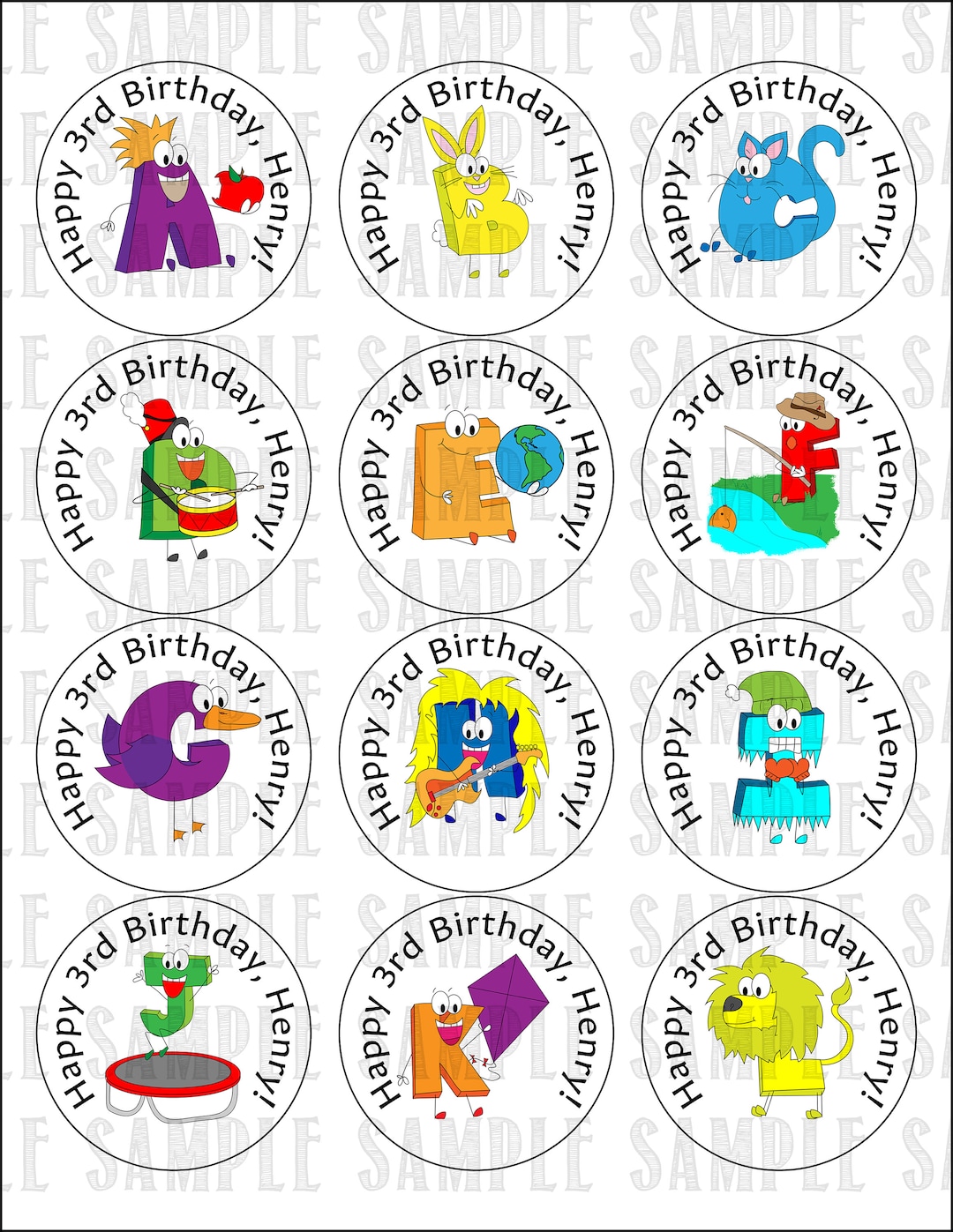 Personalized Abcs Alphabet Party 2.5 Inch Stickers Favor Kits Birthday ...