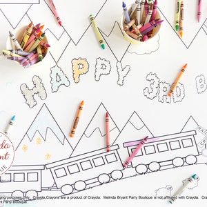 Train Birthday Coloring Page Table Runner First Birthday Decorations ...