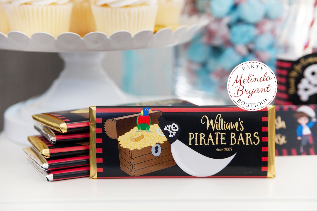 Personalized Pirate Candy Bar Wrappers With Red Black and Stripes for ...