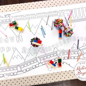 Train Birthday Coloring Page Table Runner First Birthday Decorations ...