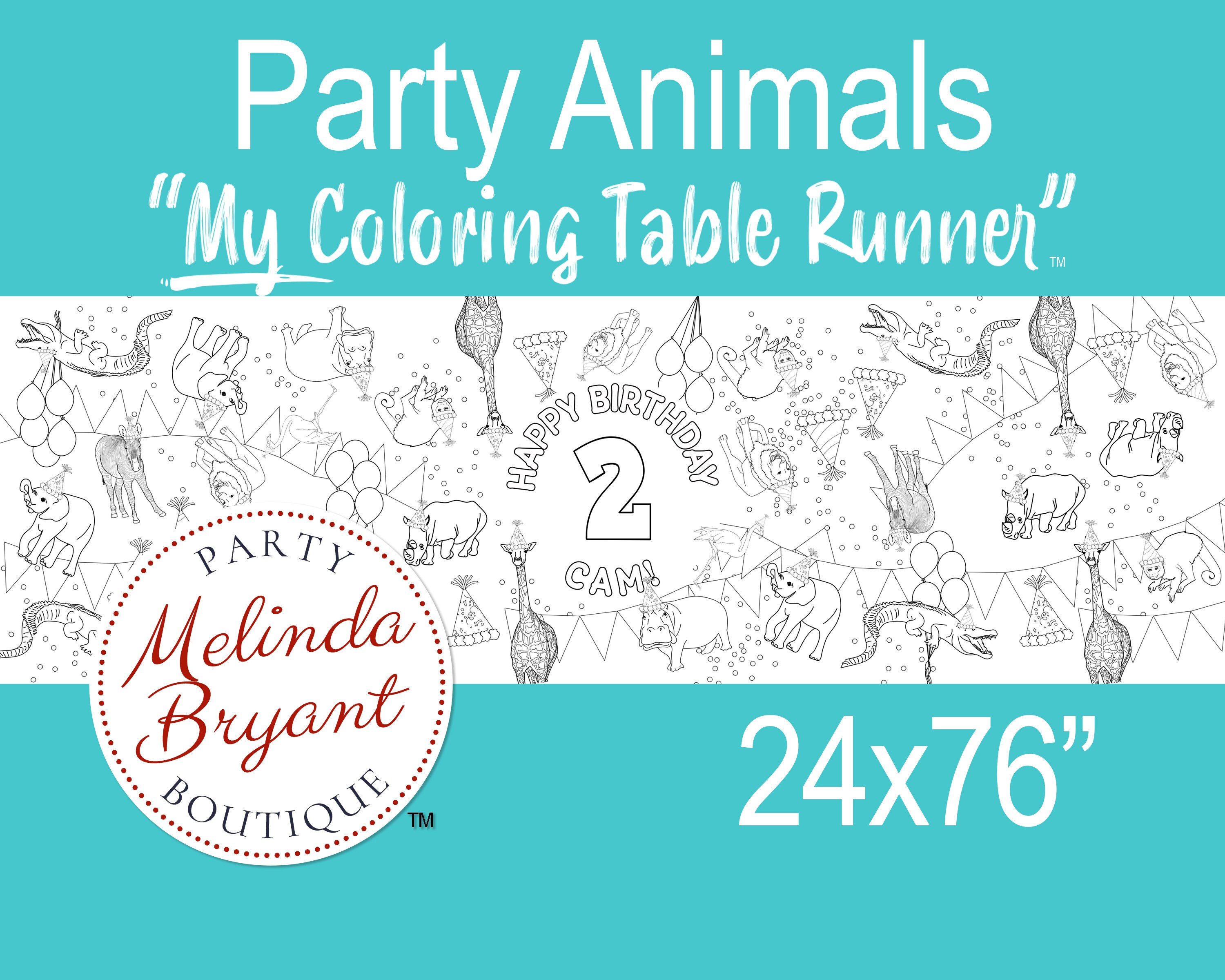 Party Animal Coloring Page Round Table Cover Paper or Runner - Etsy