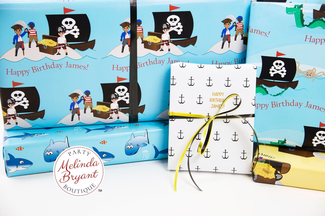 Personalized Pirates Treasure Gift Wrap With Custom Text and | Etsy