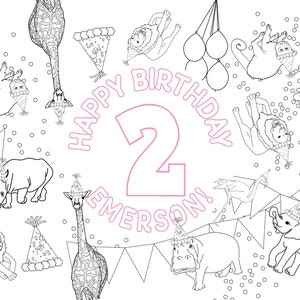 Party Animal Coloring Page Round Table Cover Paper or Runner ...