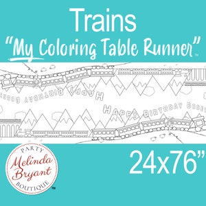 Train Birthday Coloring Page Table Runner First Birthday Decorations ...