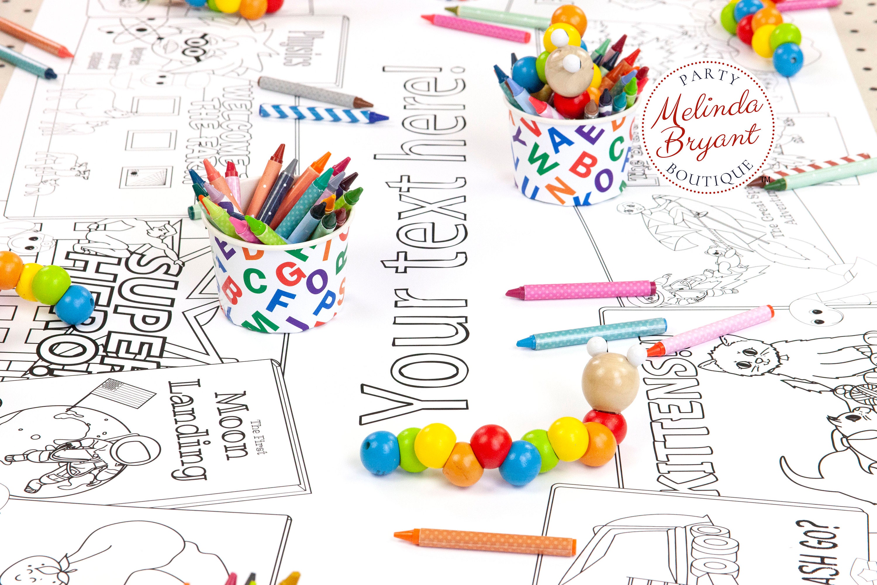 Bookworm and Storybook Themed Personalized Coloring Table Runner ...
