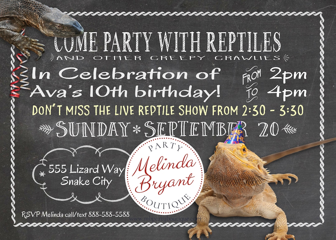 Bearded Dragon Invitation, Monitor Lizard, Tortoise, or Snake Evite ...