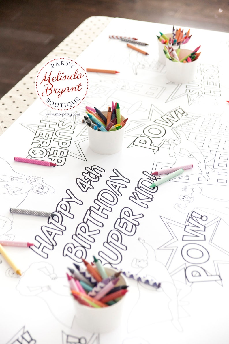 Super Hero Birthday Party Decor Coloring Tablecloth - Etsy