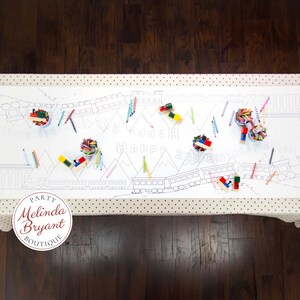 Train Birthday Coloring Page Table Runner First Birthday Decorations ...