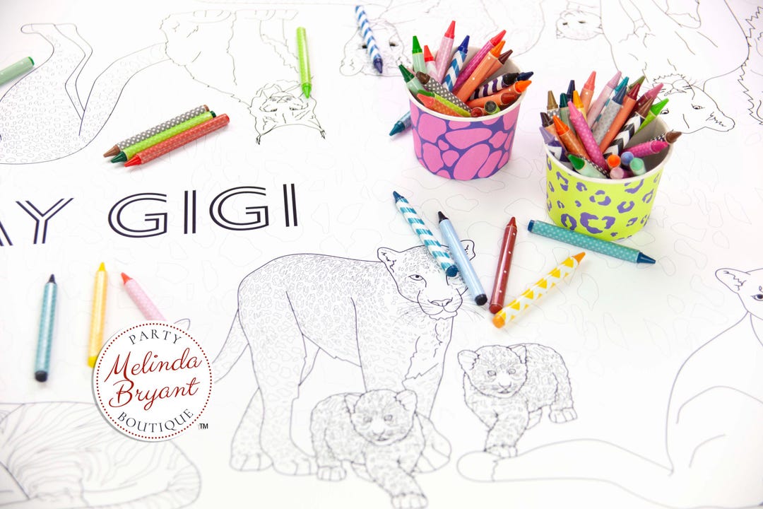Big Cats Birthday Decorations Coloring Table Runner / Personalized Wild ...