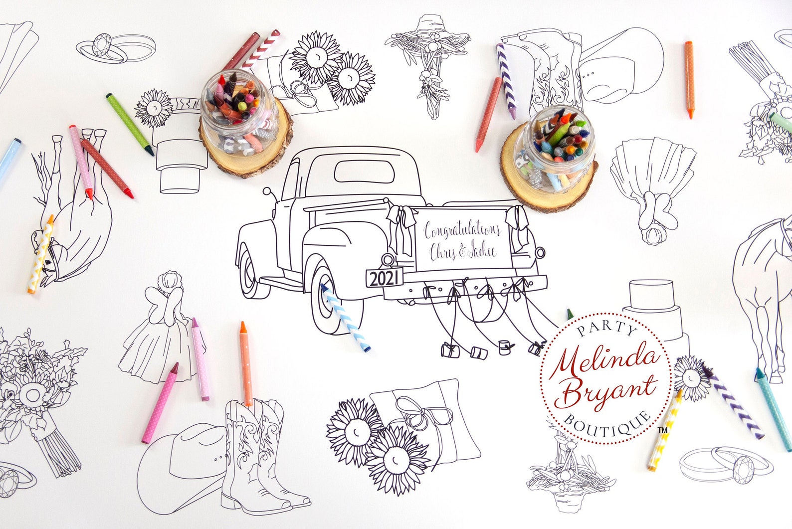 Rustic Country Themed Wedding Kids Table Decor Coloring Page Table ...