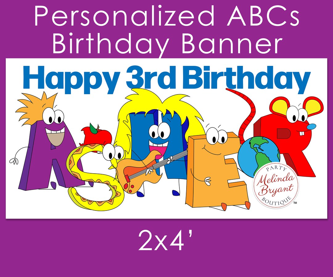Printed Abcs Party 2x4 Backdrop Personalized Birthday Banner Alphabet ...