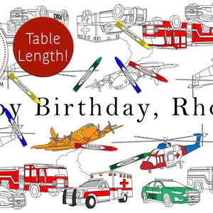 Emergency Vehicles Coloring Table Runner: Birthday Party Activity - Etsy