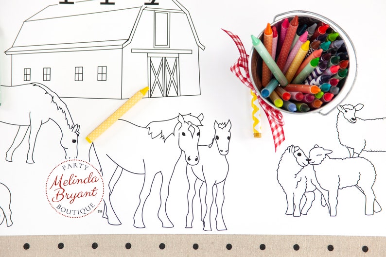 Farm Themed Birthday Party Table Runner Coloring Page Barnyard | Etsy