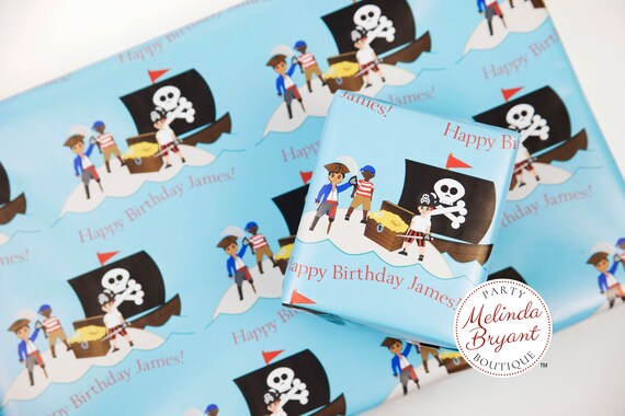 Personalized Pirates and Treasure Gift Wrap With Custom Text - Etsy