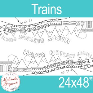 Train Birthday Coloring Page Table Runner First Birthday Decorations ...
