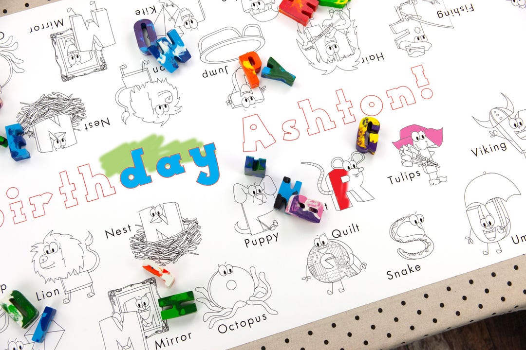 ABC Themed Personalized Alphabet Coloring Table Runner Birthday Party ...