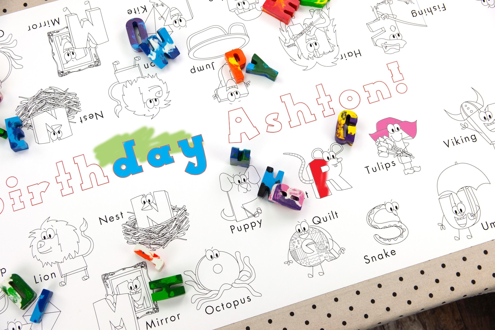 ABC Themed Personalized Alphabet Coloring Table Runner Birthday Party ...