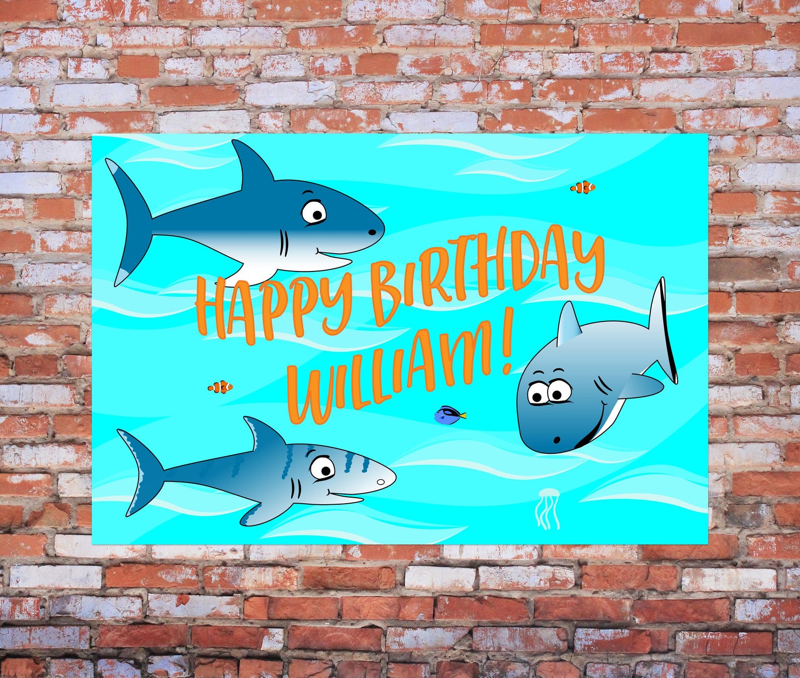 Personalized Shark Birthday Party Poster 2x3 Feet for Ocean Themed ...