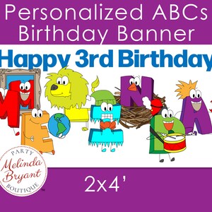Printed Abcs Party 2x4 Backdrop Personalized Birthday Banner Alphabet ...