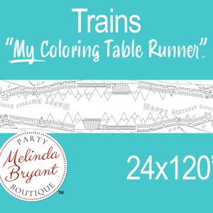 Train Birthday Coloring Page Table Runner First Birthday Decorations ...