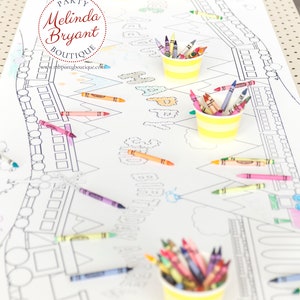Train Birthday Coloring Page Table Runner First Birthday Decorations ...