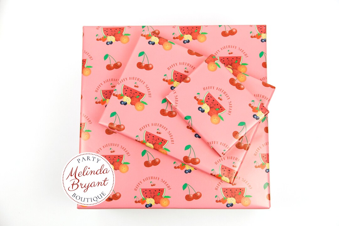 Watermelon Colored Fruit Themed Wrapping Paper With Personalized Text ...